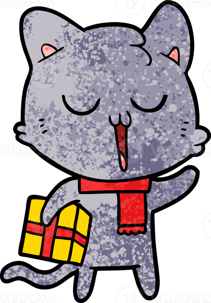 Gato De Dibujos Animados Con Regalo 45260319 Png