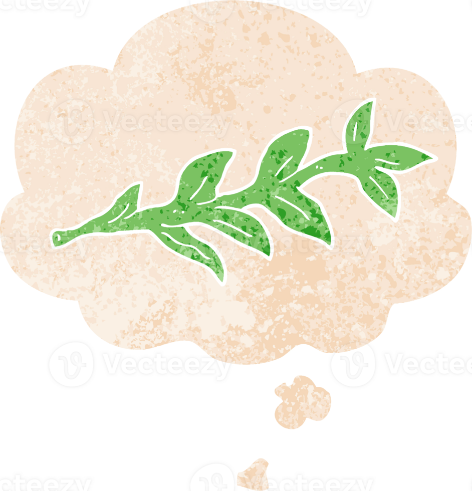 cartoon plant with thought bubble in grunge distressed retro textured style 45260433 PNG
