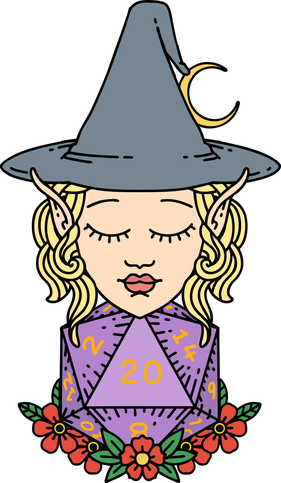 Retro Tattoo Style Elf Mage Character With Natural Twenty Dice Roll 45265042 Png