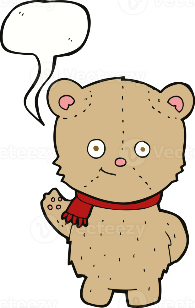 cartoon waving teddy bear with speech bubble 45279361 PNG