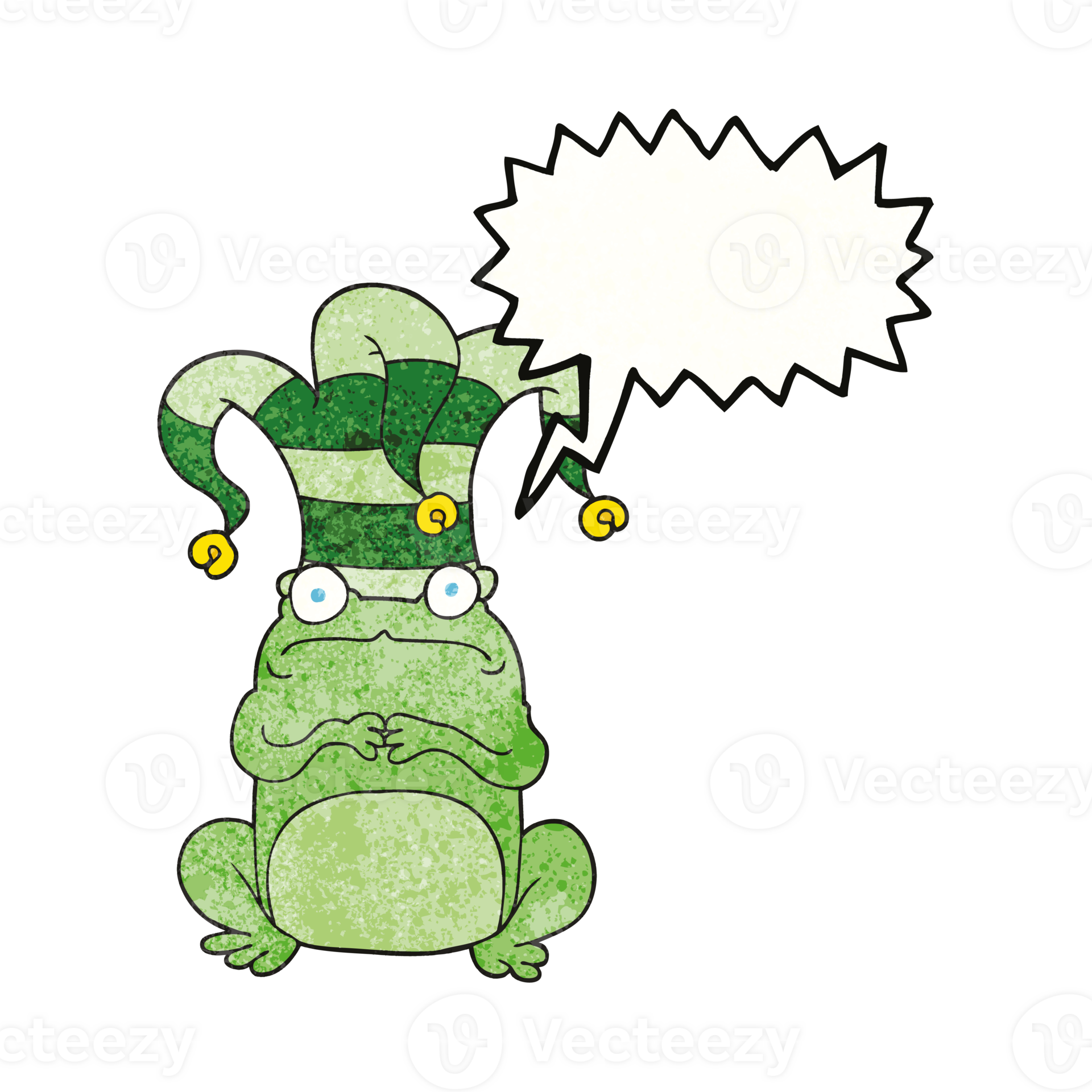 speech bubble textured cartoon nervous frog wearing jester hat 45283164 PNG