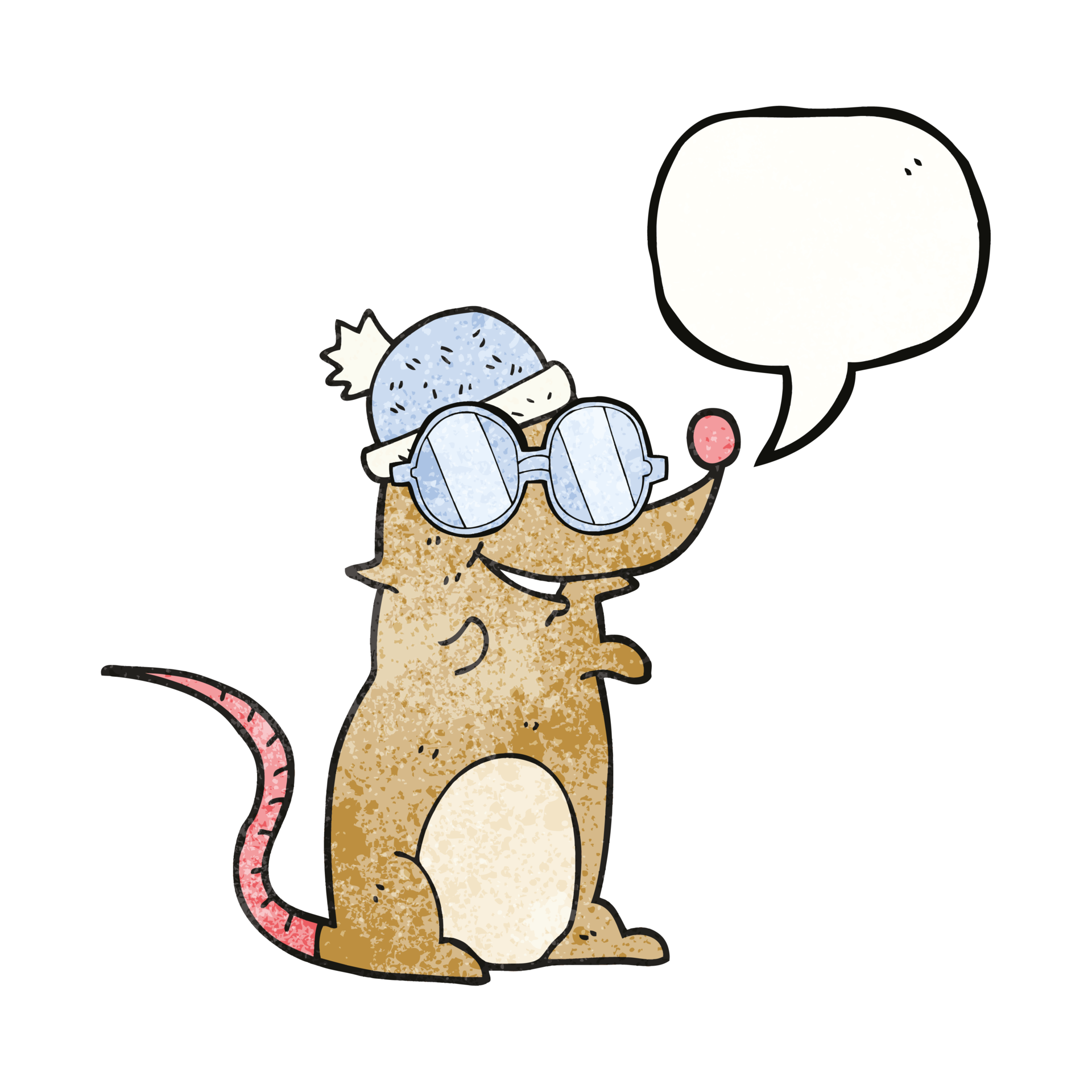 Speech Bubble Textured Cartoon Mouse Wearing Glasses And Hat 45286282 Png