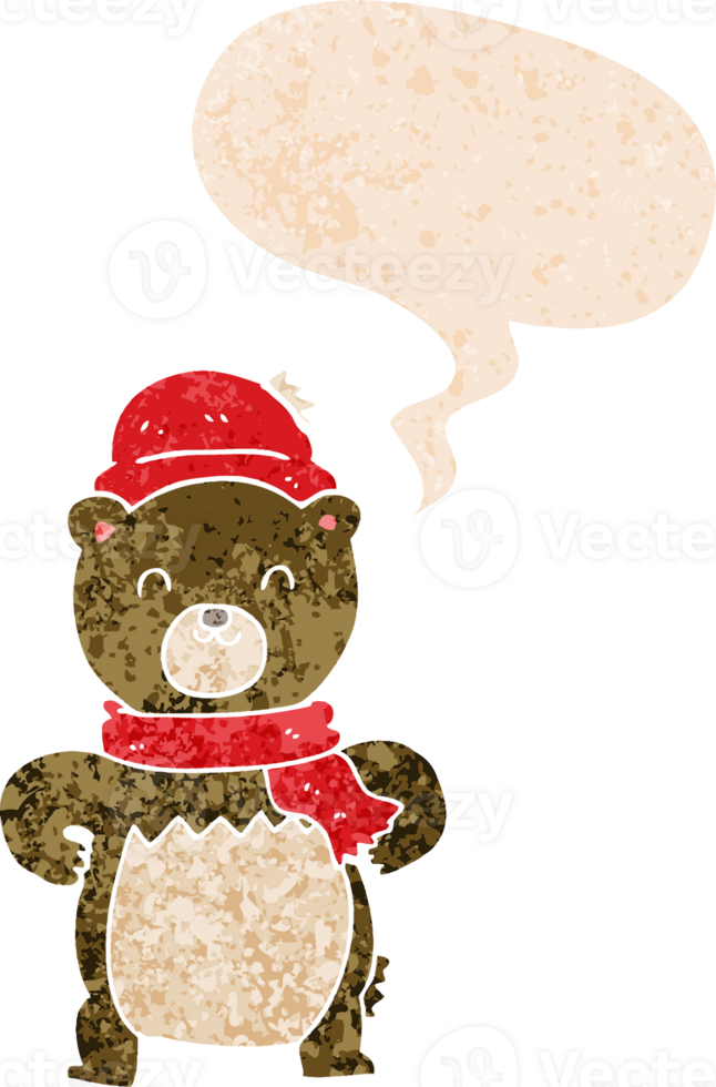 Cute Cartoon Bear And Speech Bubble In Retro Textured Style 45288210 Png