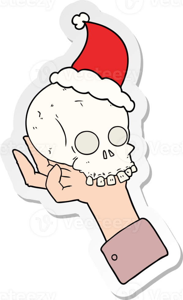Hand Drawn Sticker Cartoon Of A Hand Holding Skull Wearing Santa Hat 45299421 Png