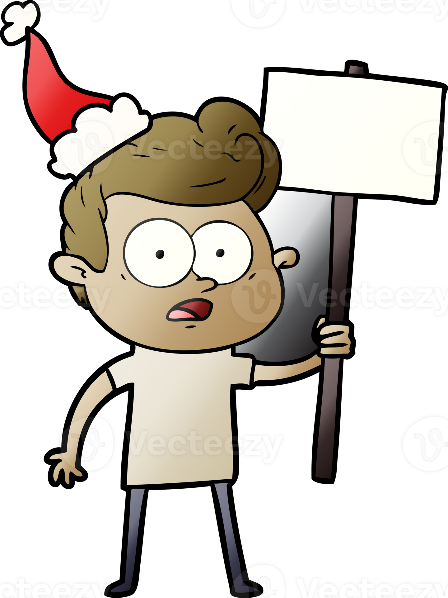 Hand Drawn Gradient Cartoon Of A Staring Man Wearing Santa Hat 45300309 Png