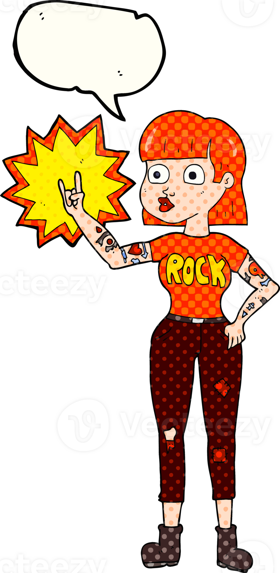 Drawn Comic Book Speech Bubble Cartoon Rock Girl 45301355 Png