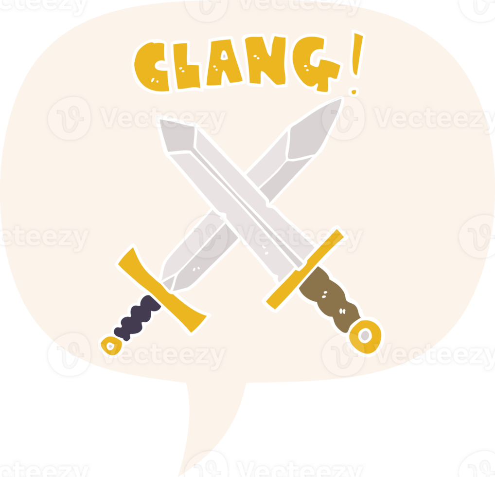 Cartoon Sword Fight With Speech Bubble In Retro Style 45302303 Png 6402