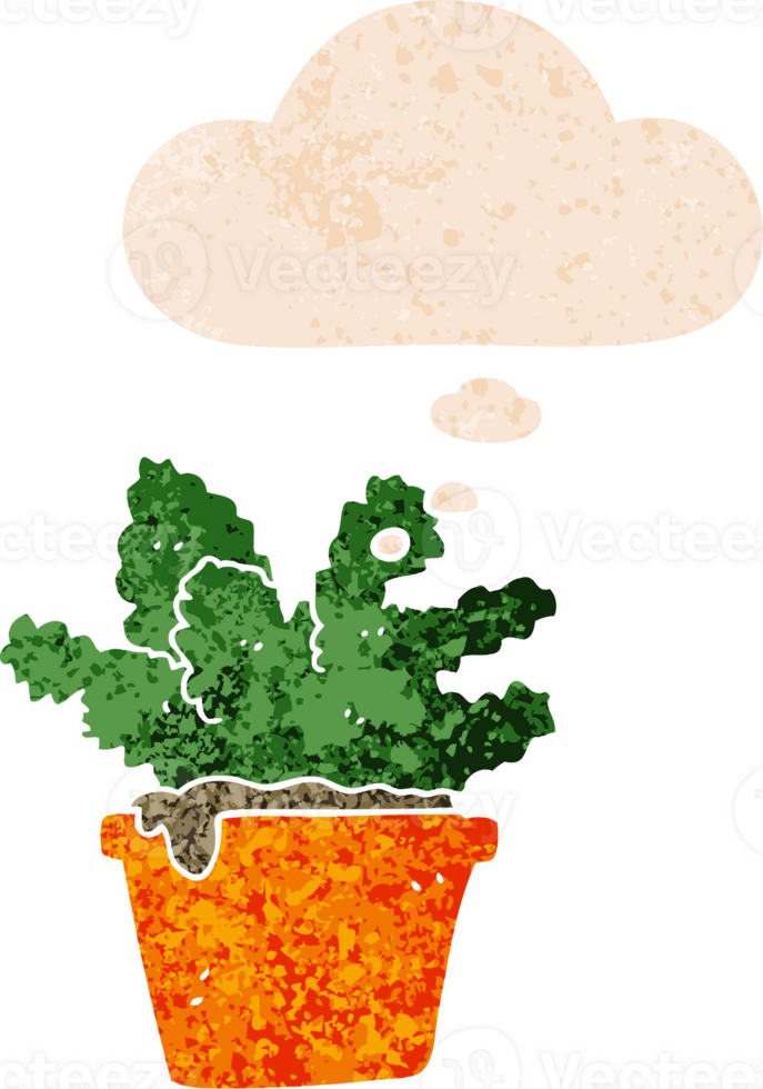 cartoon house plant with thought bubble in grunge distressed retro textured style 45316333 PNG