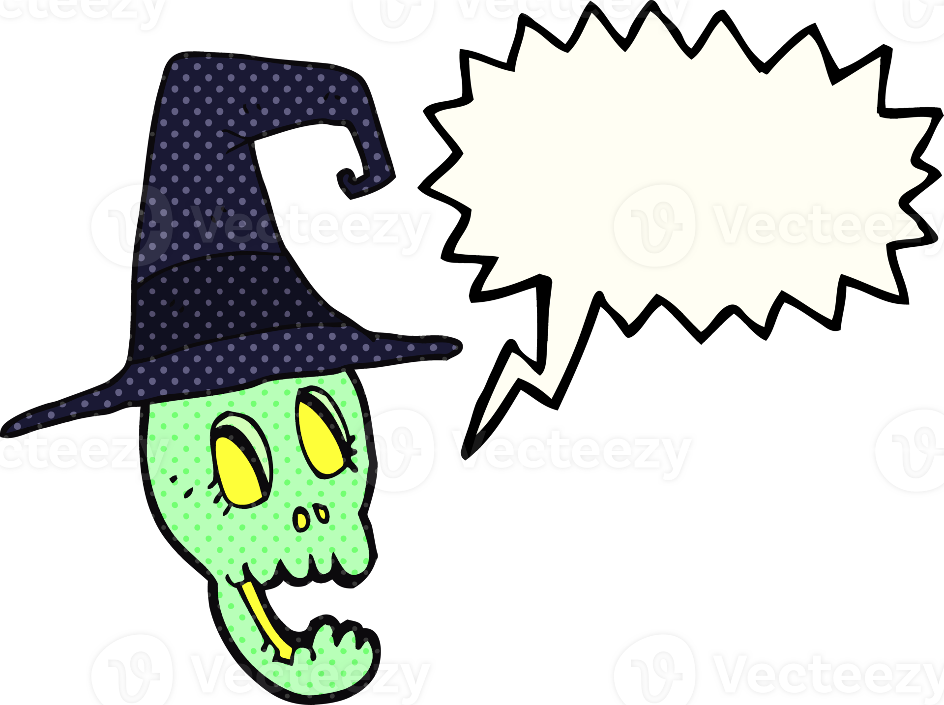 drawn comic book speech bubble cartoon skull wearing witch hat 45322026 PNG