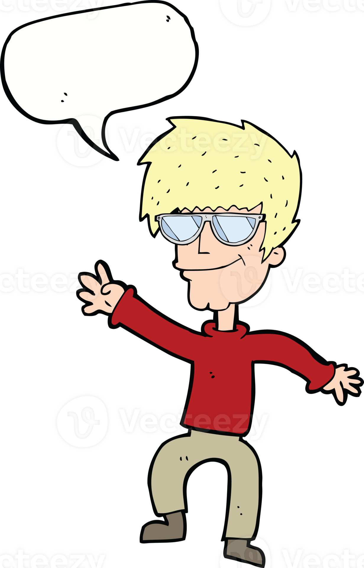 cartoon waving cool guy with speech bubble 45322187 PNG