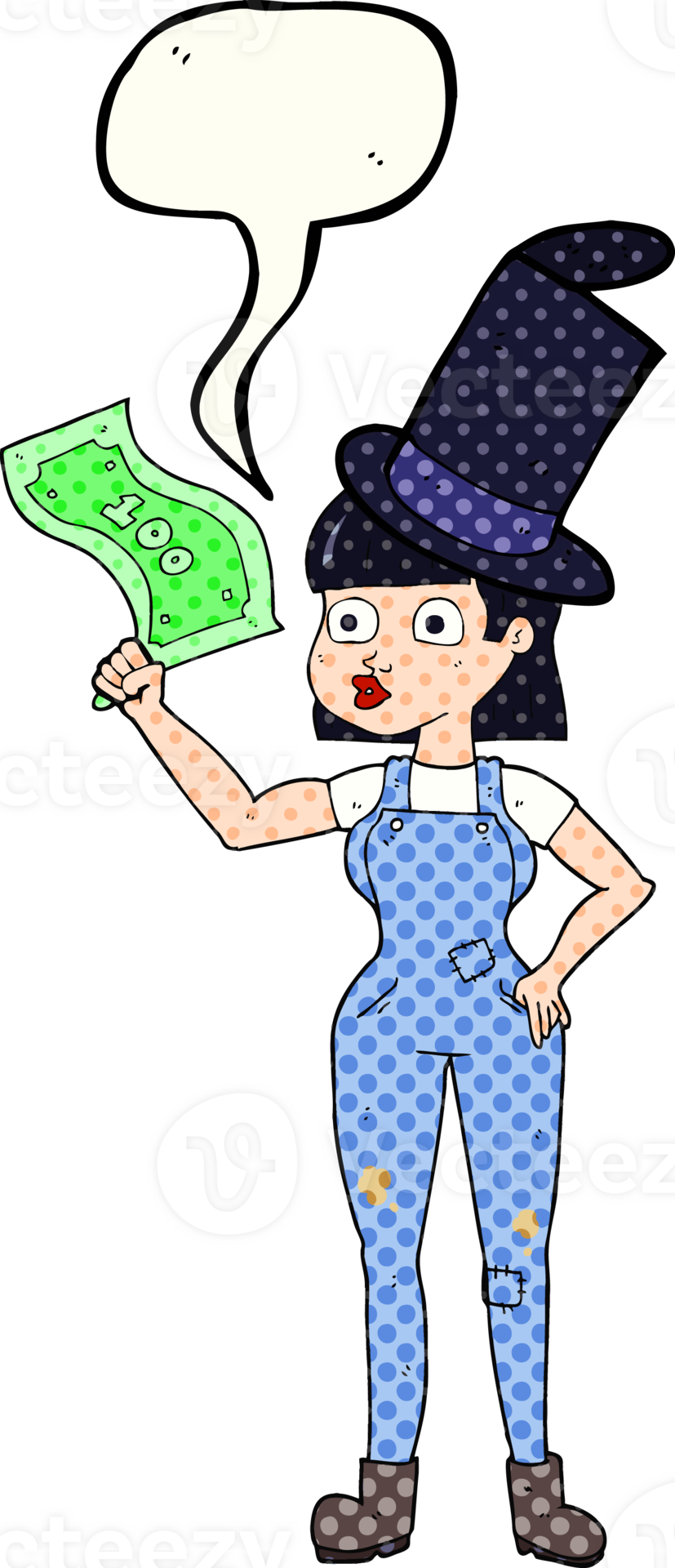 drawn comic book speech bubble cartoon woman holding on to money 45322286 PNG
