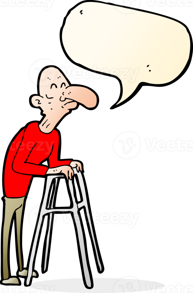 Cartoon Old Man With Walking Frame With Speech Bubble 45323128 Png