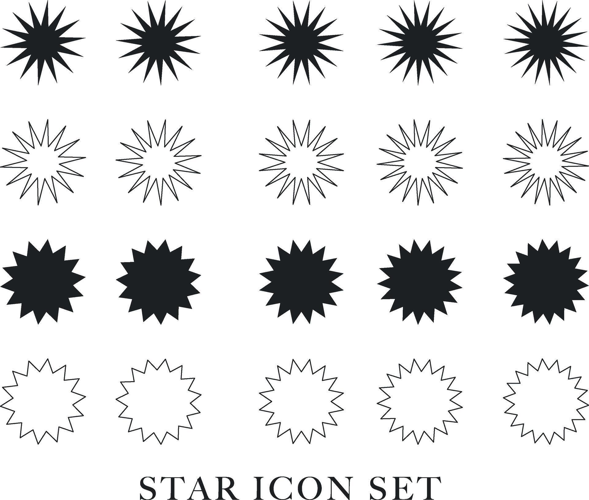 Retro star collection, stroke fill icons with Abstract modern Y2k Collection of star shapes ...