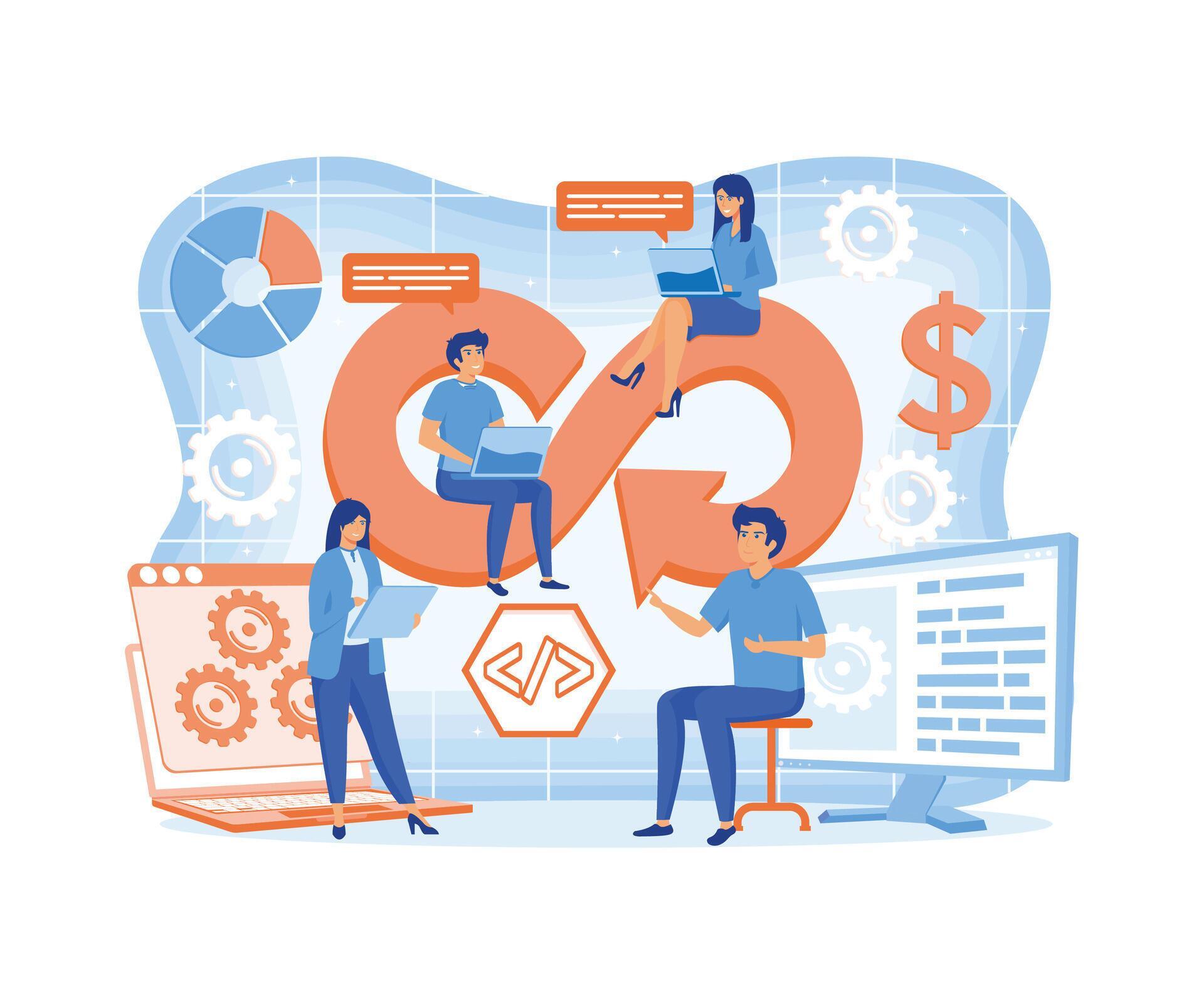 DevOps engineers web design with people. DevOps developers work with ...