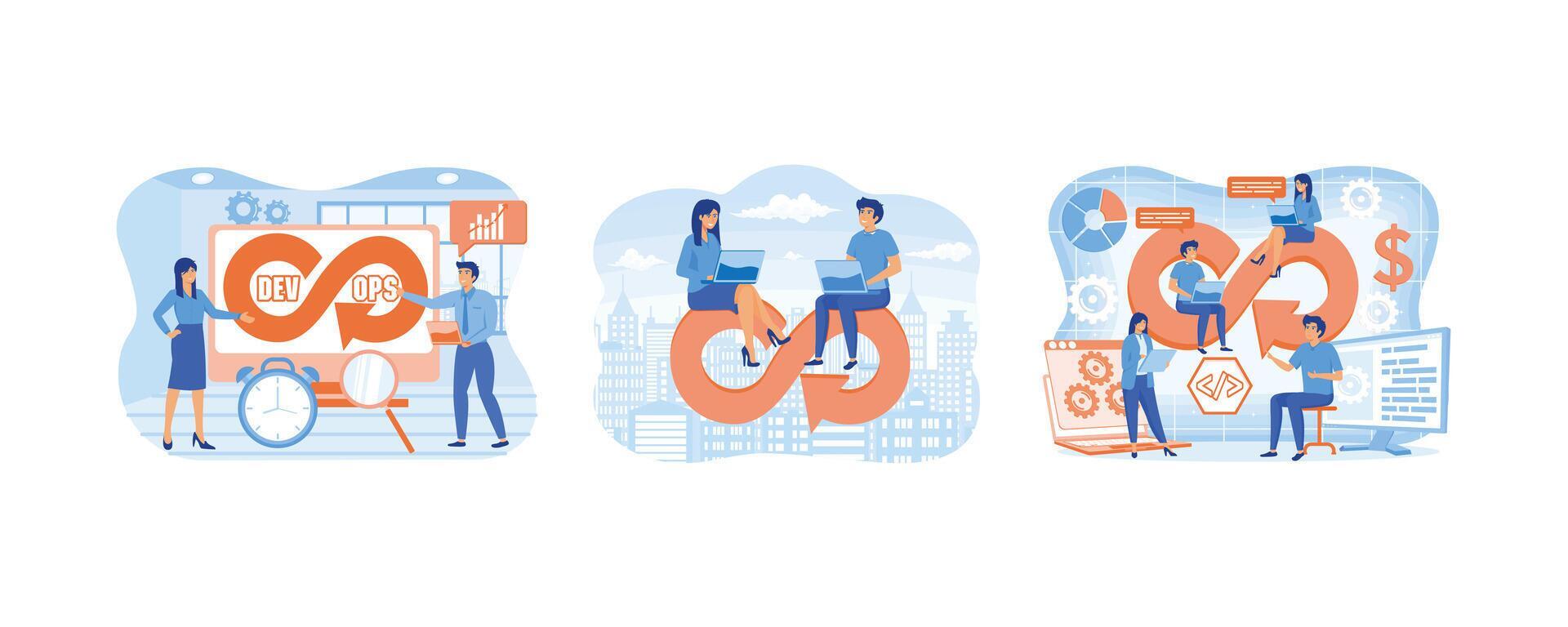 DevOps developers work with automation process in shape of infinity ...