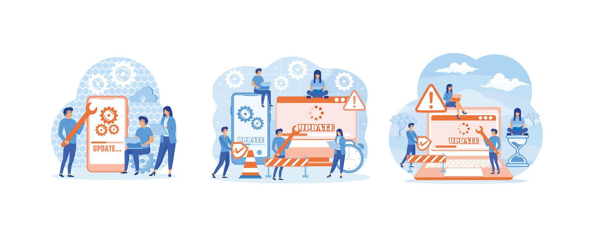 System Updates With People Updating Operation In Computing And Installation Programs Tiny