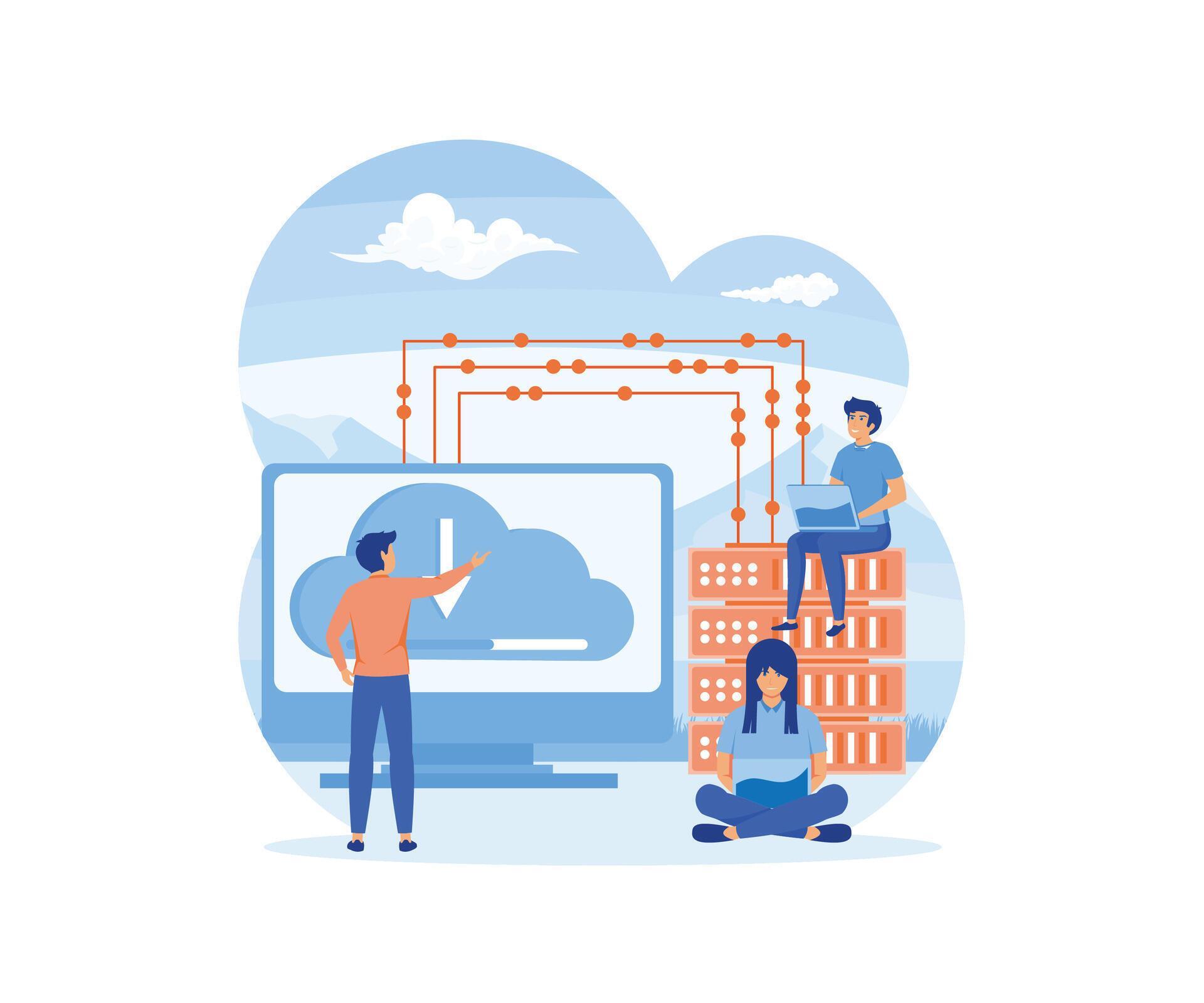 Web hosting concept. Online database, server, web data center, cloud computing, technology ...