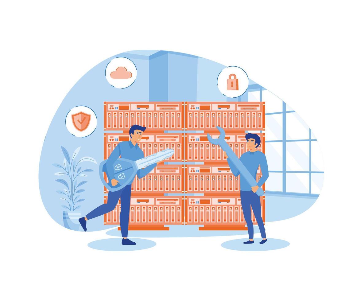 Server Security Concept Showing The Server Is Being Maintained By A Network Administrator