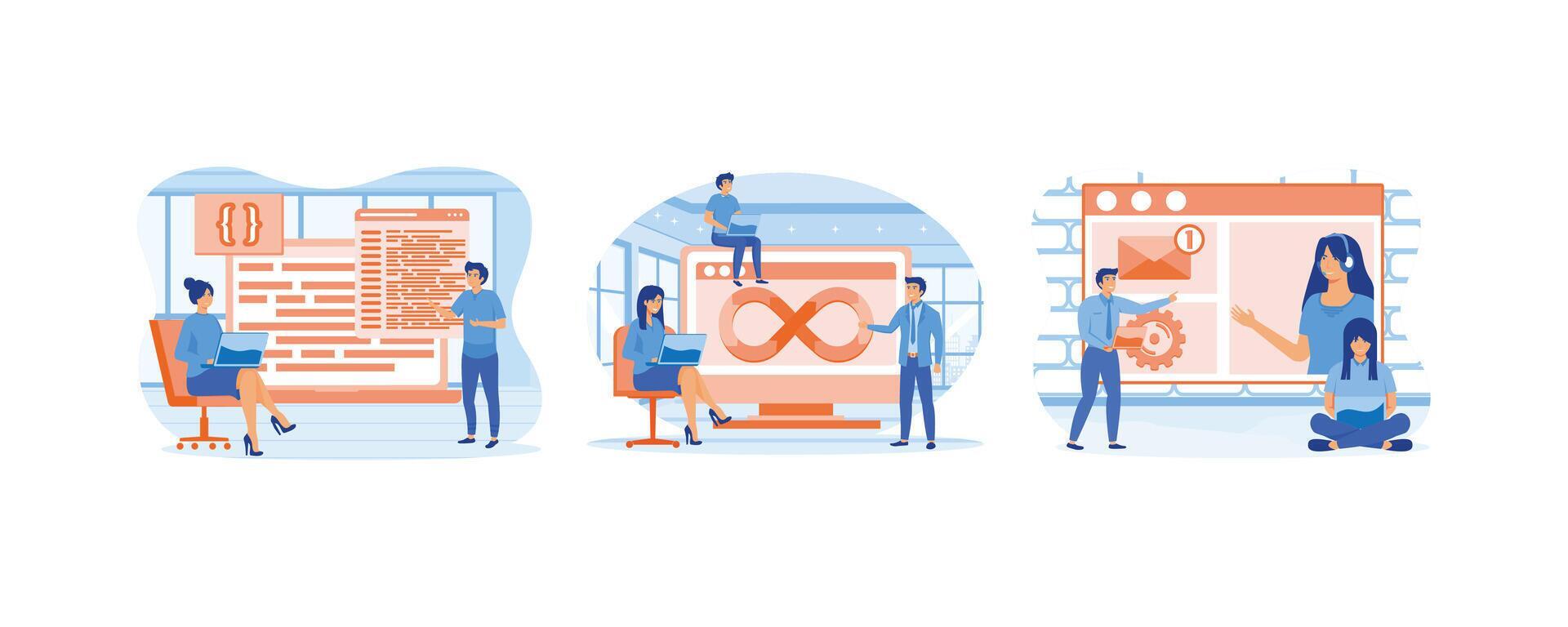 Developers And Devops Concept Technical Support Teams Work Together To Build Software