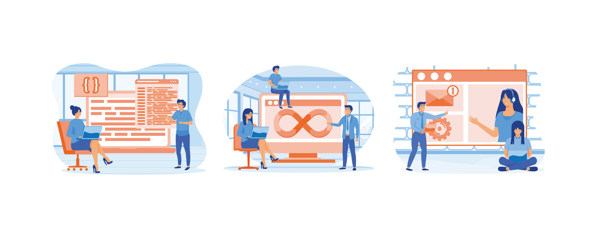 Developers And Devops Concept Technical Support Teams Work Together To Build Software