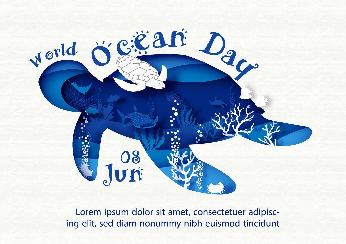 Card and poster scene of under the sea and ocean in a sea turtle shape ...