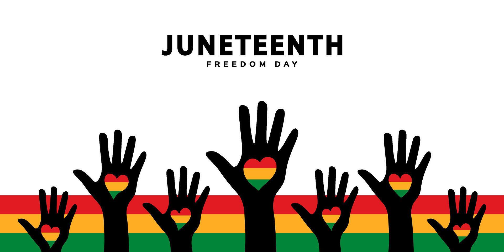 Black hands with hearts in the colors of the Juneteenth flag ...
