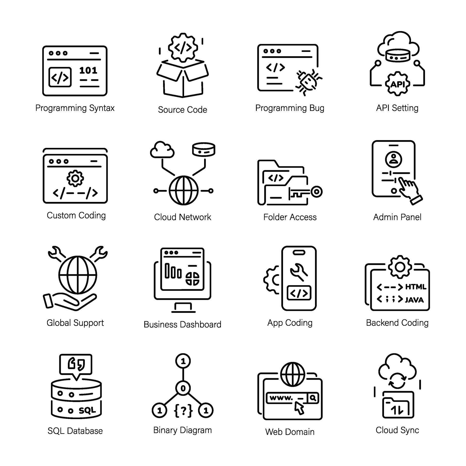 Bundle of 16 Web Development Linear Icons 45353613 Vector Art at Vecteezy