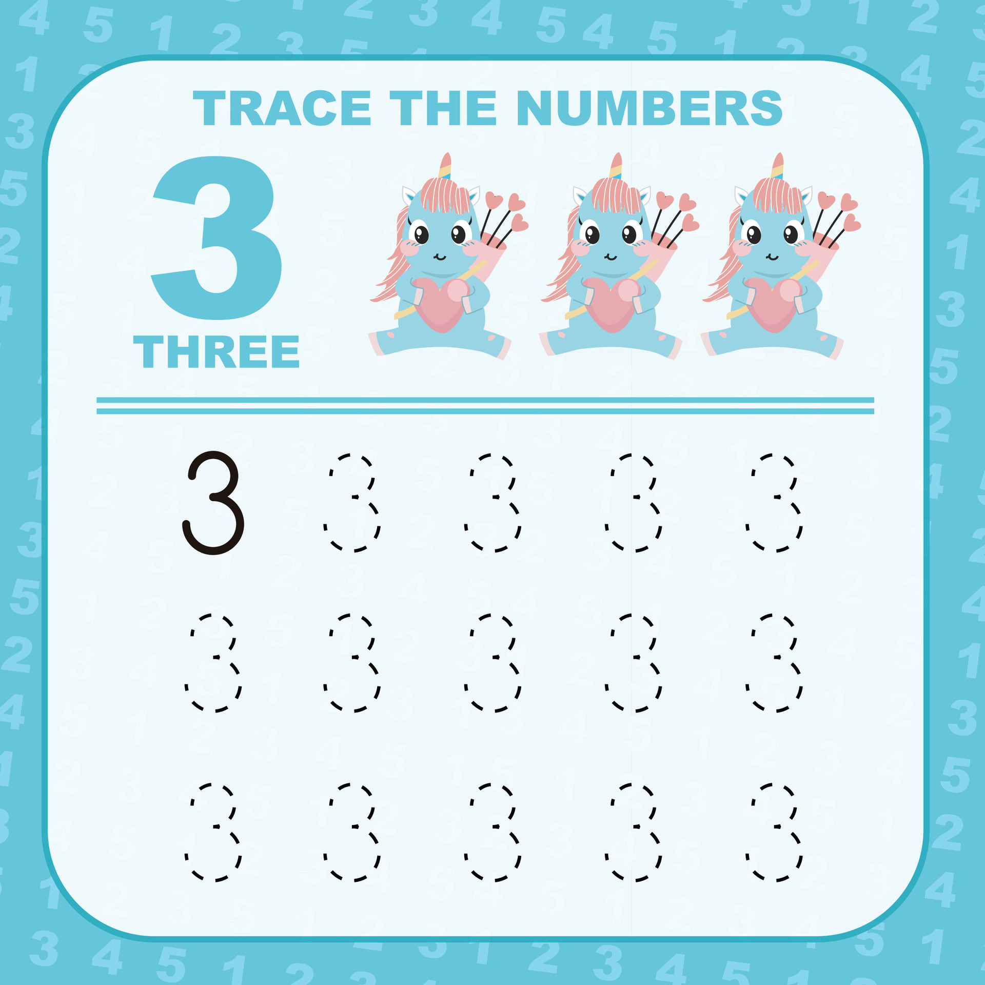 Tracing the Numbers. Tracing activity for children. Learning about ...