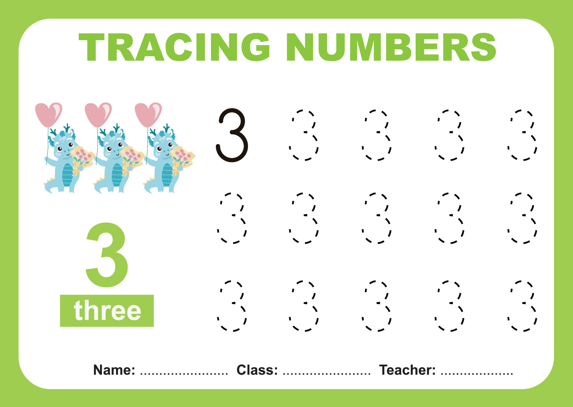 Tracing the Numbers. Tracing activity for children. Learning about ...