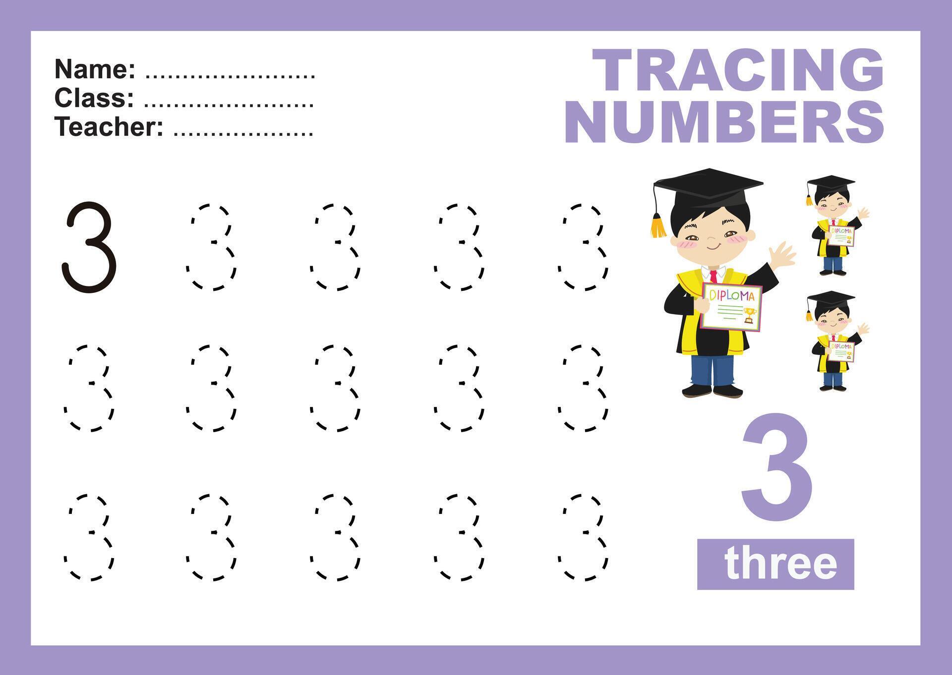 Tracing the Numbers. Tracing activity for children. Learning about ...