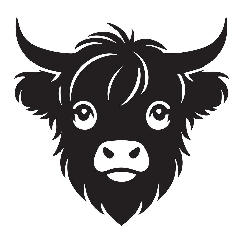Highland Cattle A Curious Highland Cow Face Illustration In Black And White 45363799 Vector