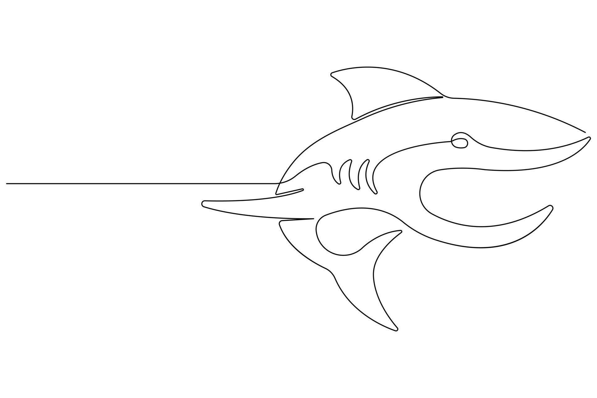 One continuous single line art drawing of shark sea fish underwater ...
