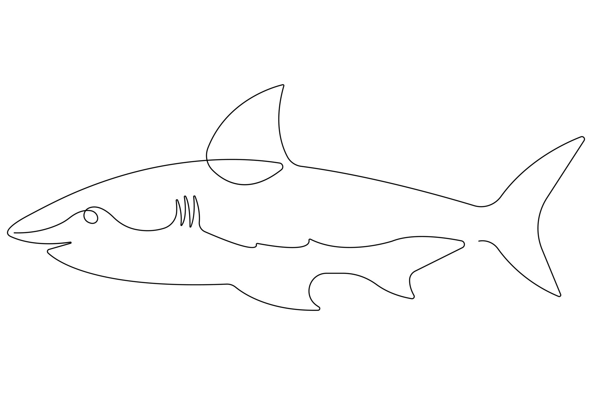 One continuous single line art drawing of shark sea fish underwater ...