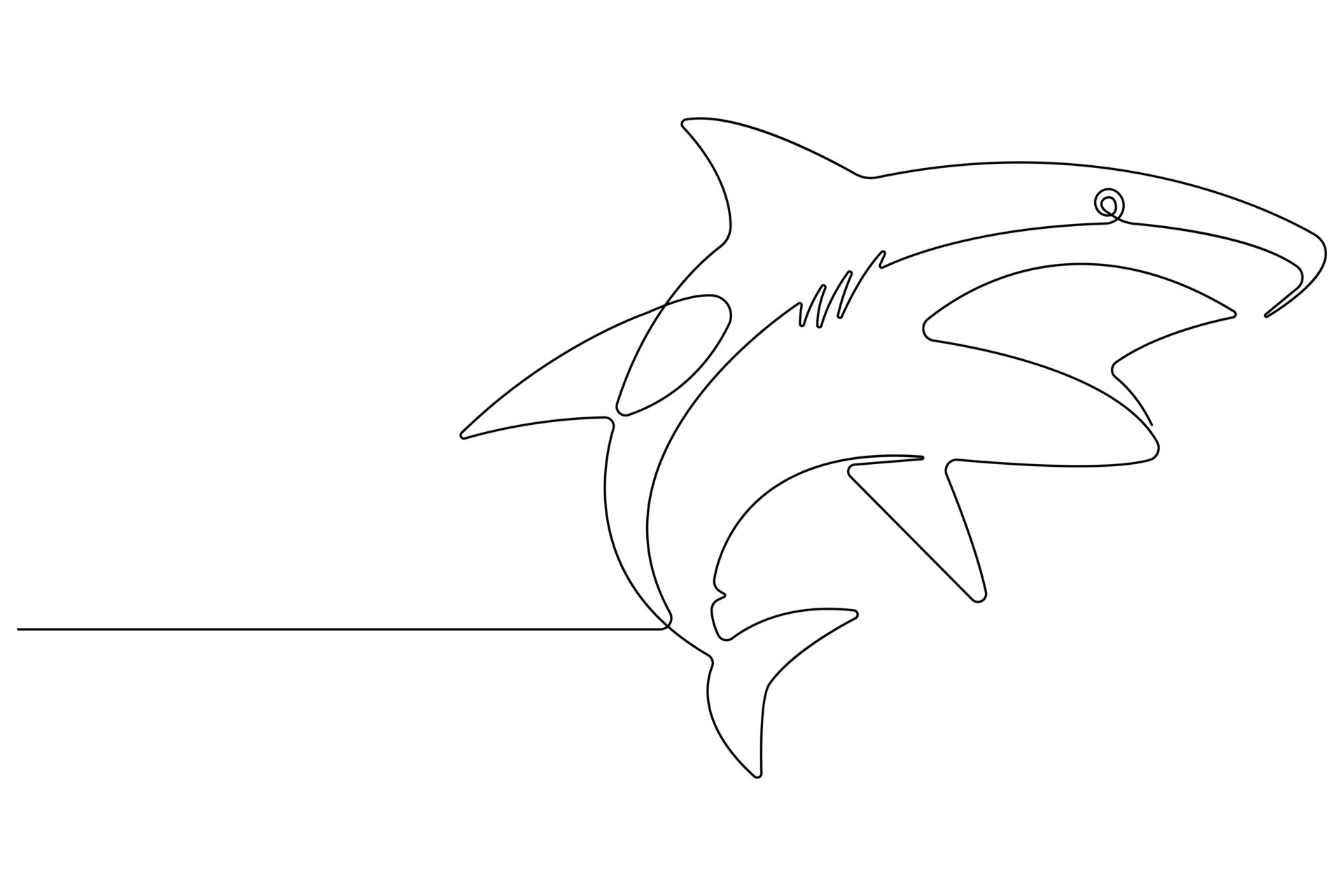 One continuous single line art drawing of shark sea fish underwater ...
