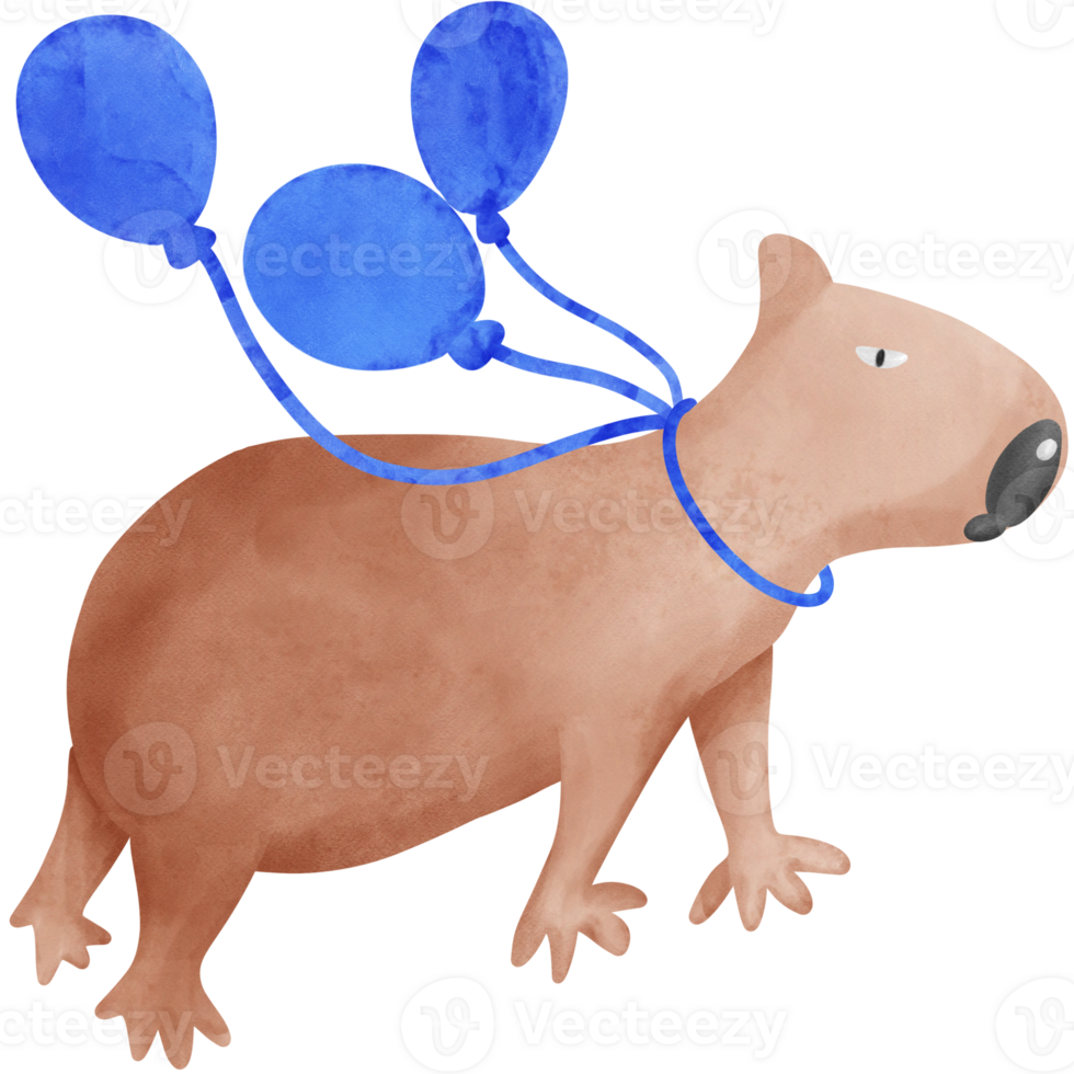 brown capybara with blue balloons created by water color painting ... brown capybara with blue balloons created by water color painting ...