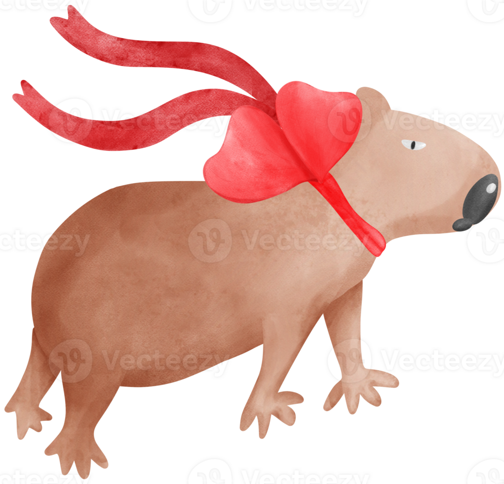 brown capybara with red bow created by water color painting 45367883 PNG brown capybara with red bow created by water color painting 45367883 PNG