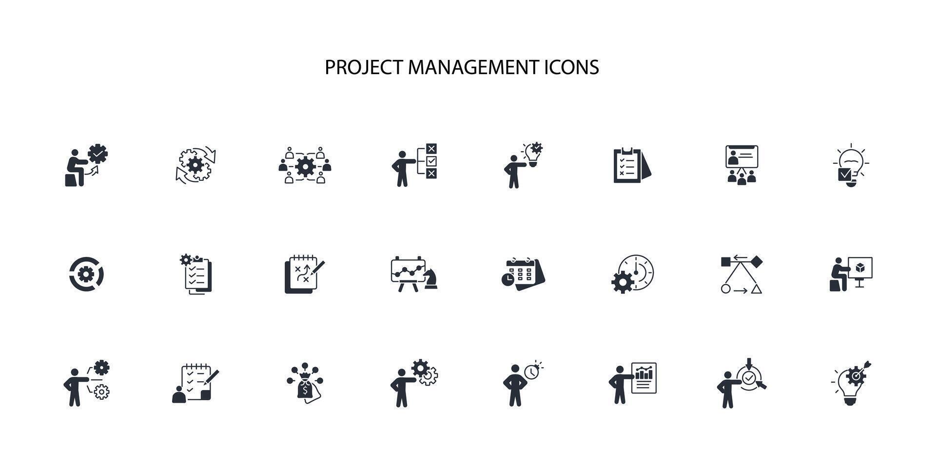 Project Management icon set..Editable stroke.linear style sign for use ...