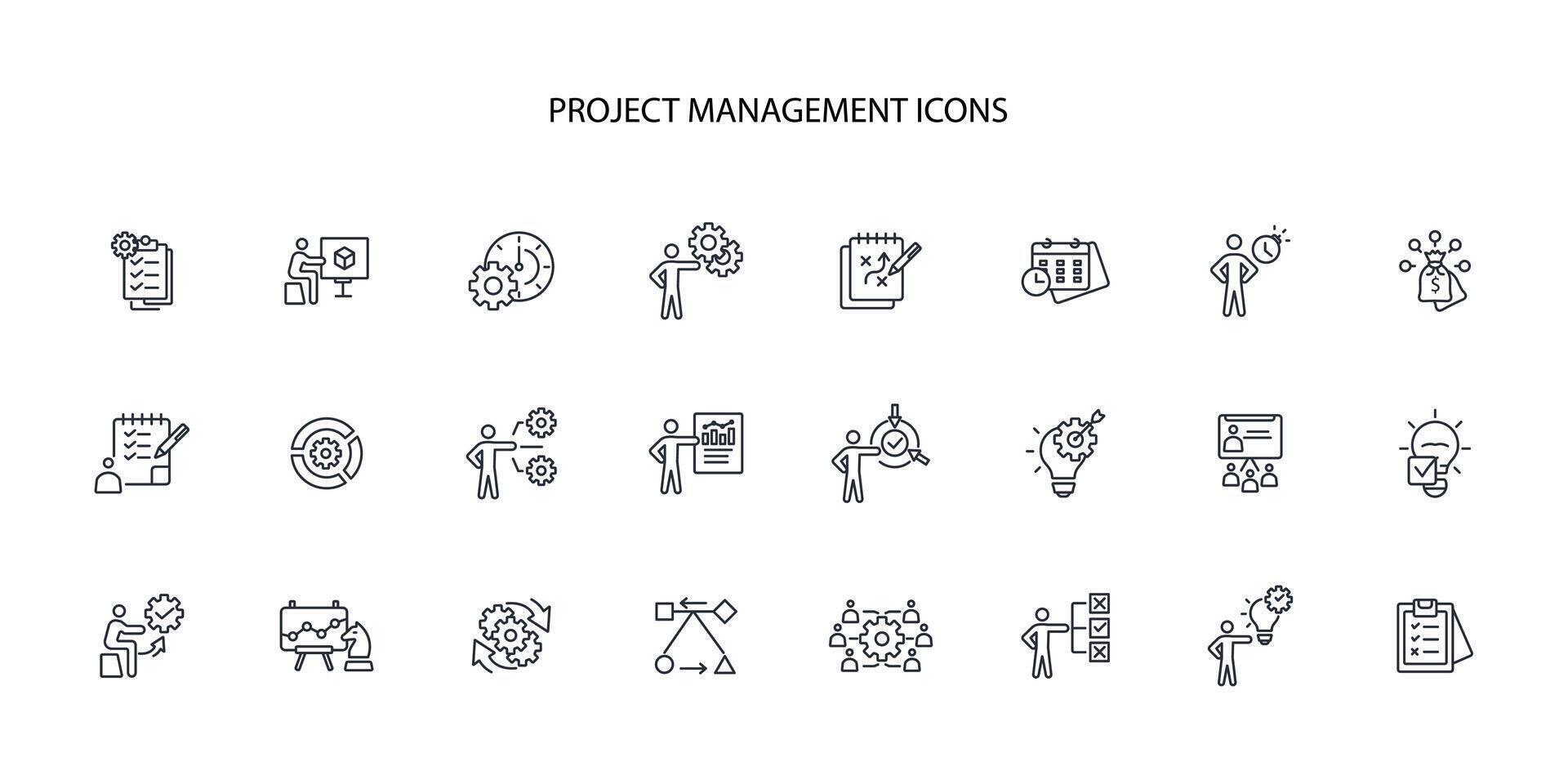 Project Management icon set..Editable stroke.linear style sign for use ...