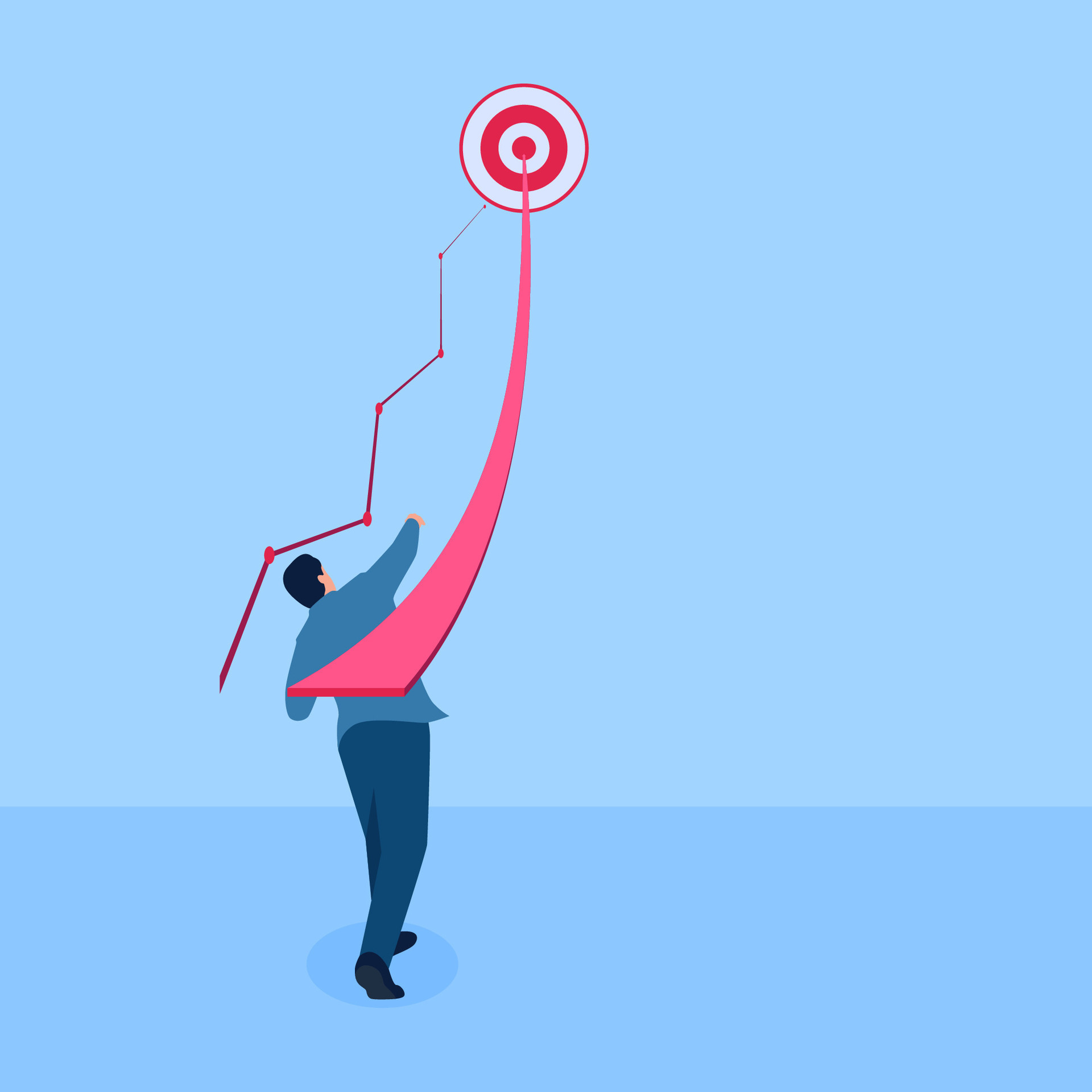 people throwing at a high target, a metaphor for high expectations. Simple flat conceptual ...