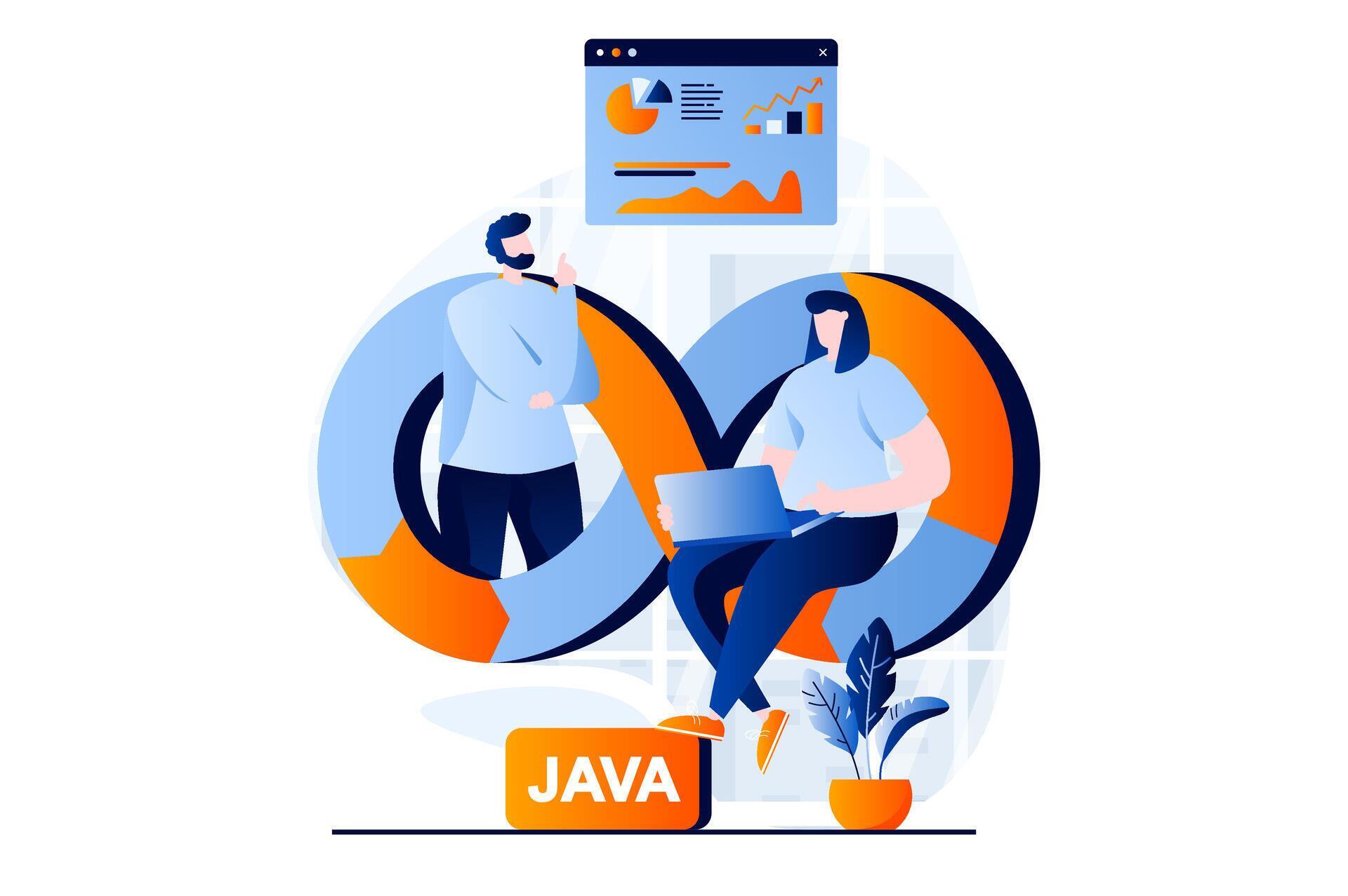 Devops Concept With People Scene In Flat Cartoon Design Man And Woman Monitoring Administer