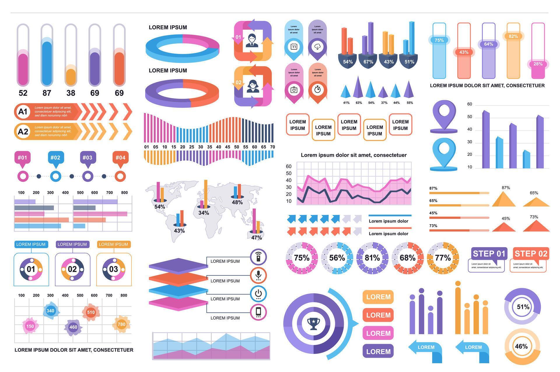 Bundle infographic elements data visualization design template. Can be ...