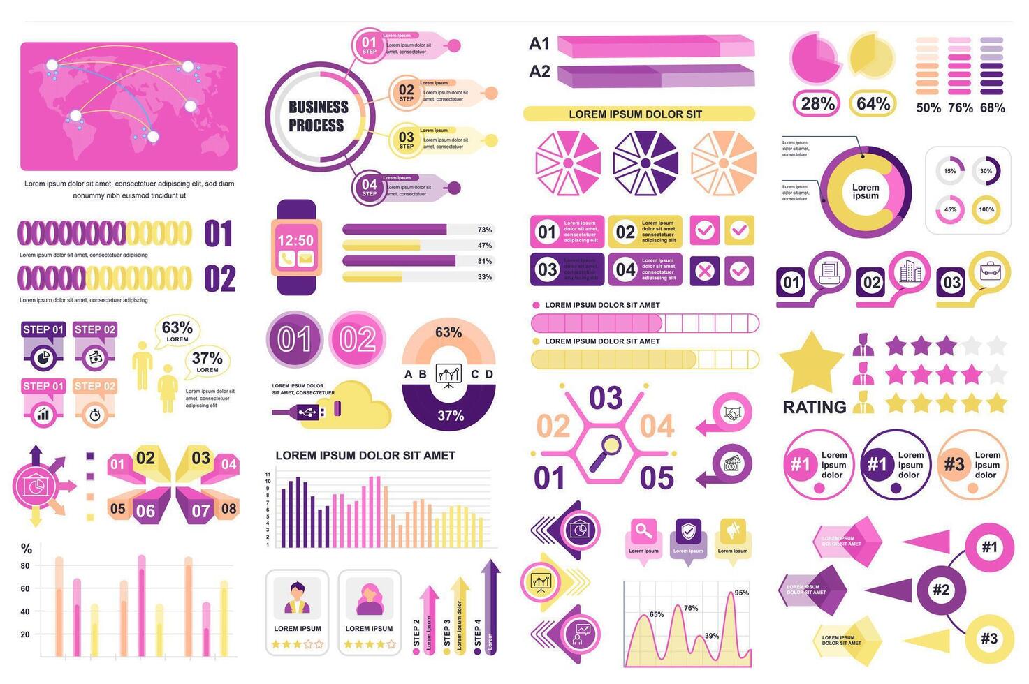 Bundle infographic elements data visualization design template. Can be ...
