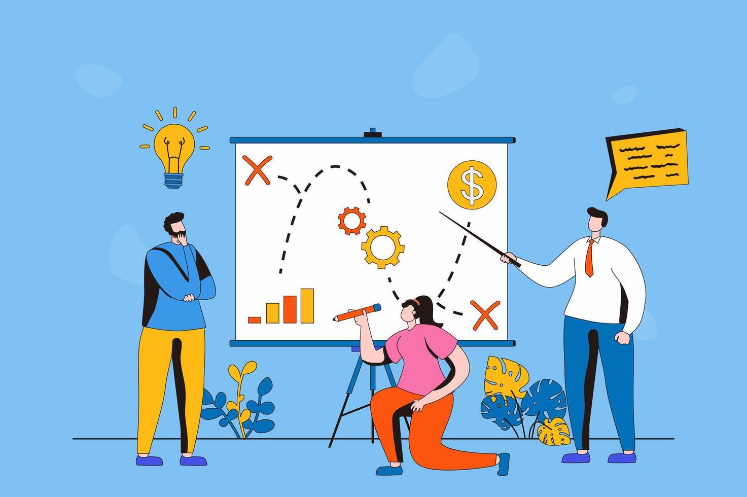 Strategic planning web concept in flat 2d design. Men and woman create ...