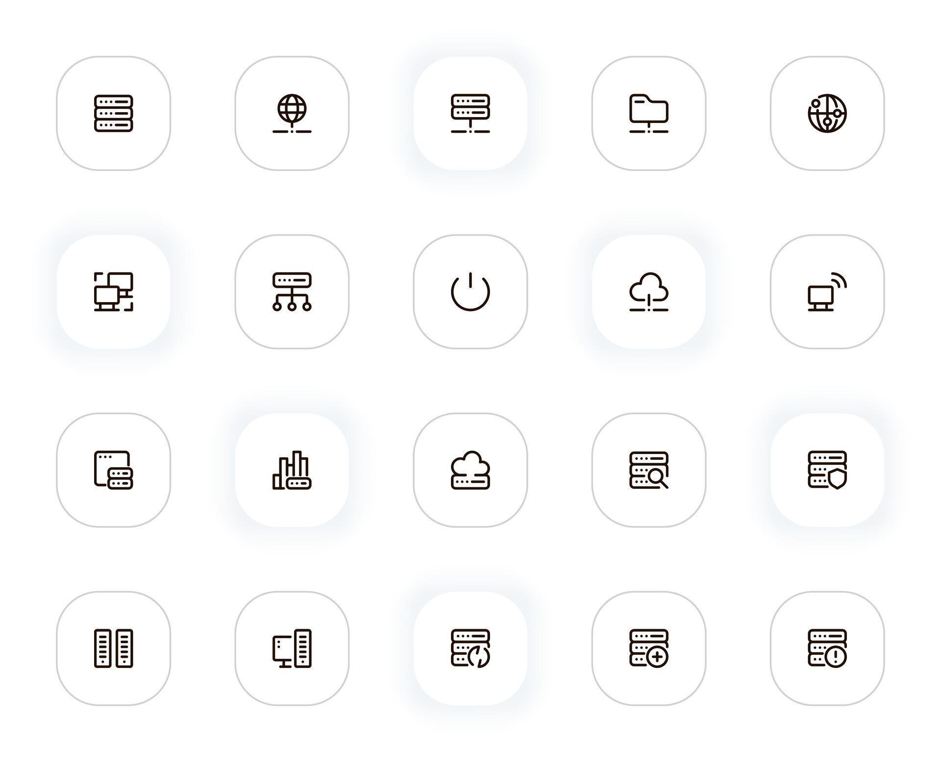 Servers and databases line icons set. Computer, network, hosting, cloud ...