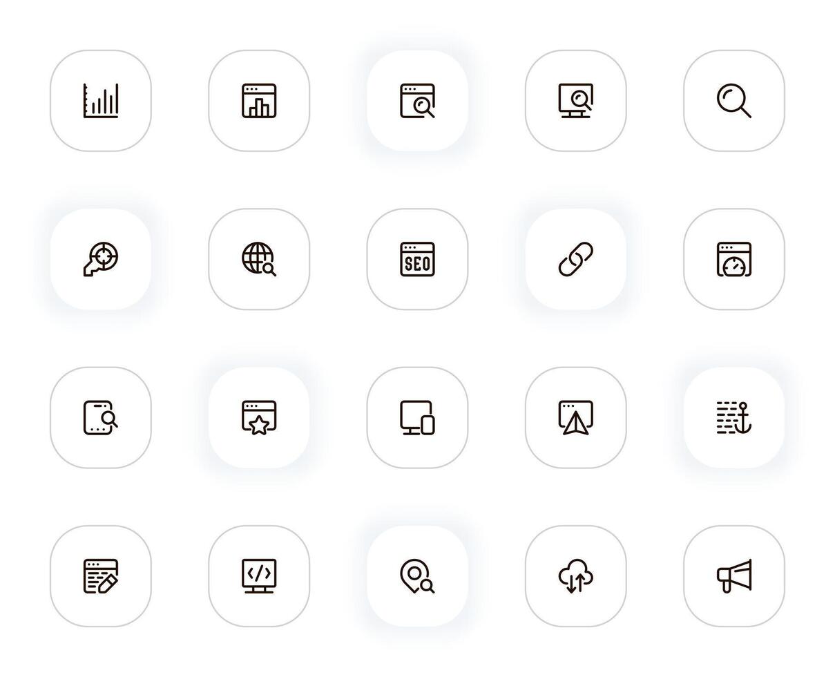 Seo optimization line icons set. Graph, search, link, traffic, keyword ...