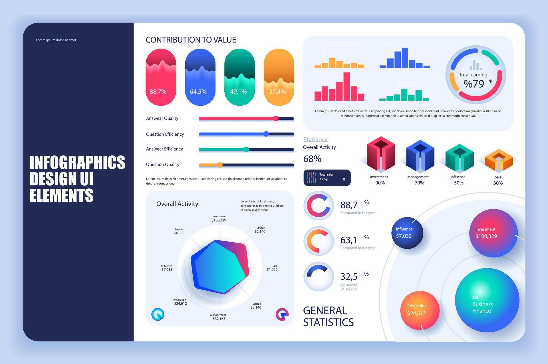 Bundle infographic elements data visualization design template. Can be ...