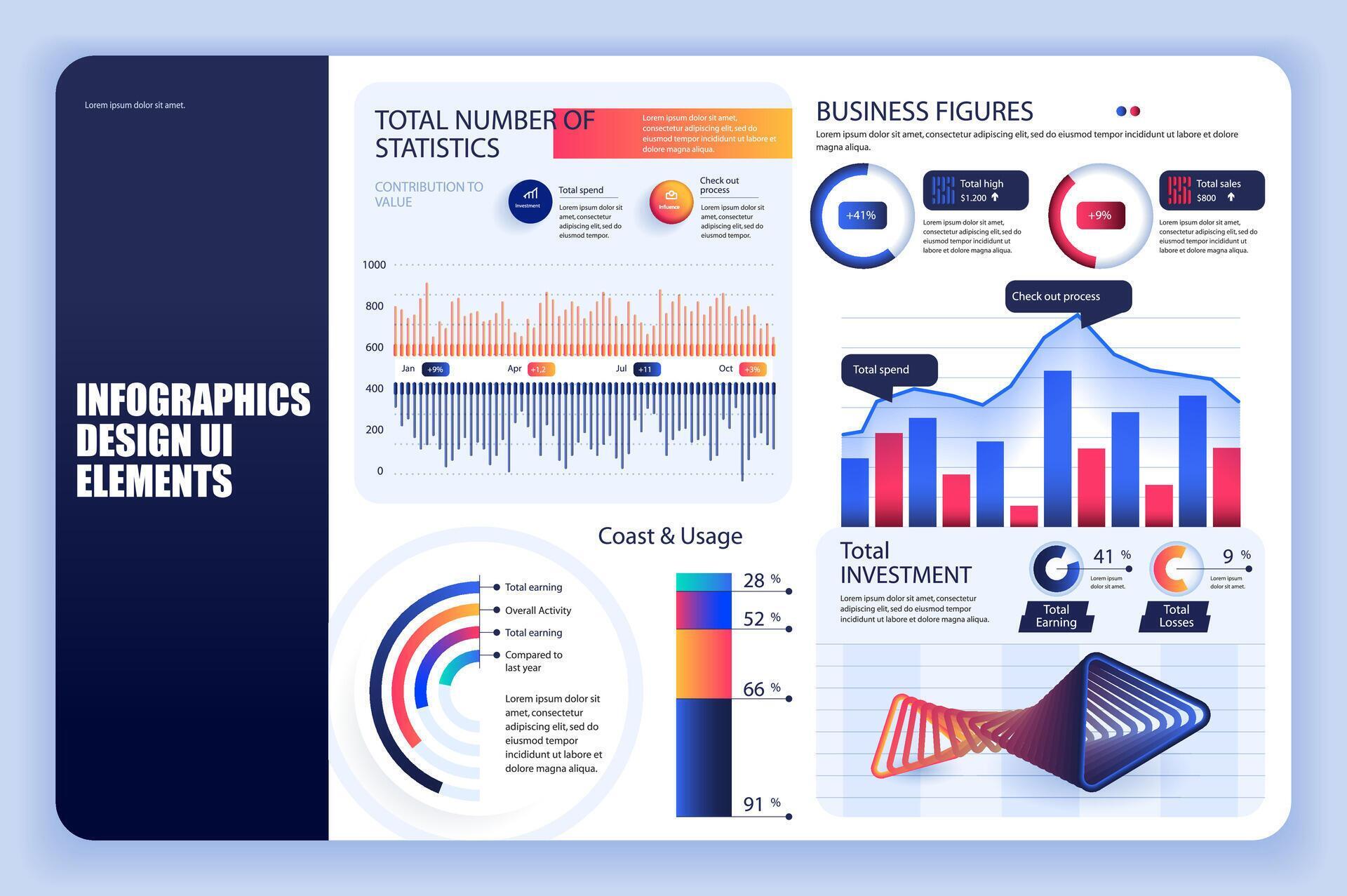 Bundle infographic elements data visualization design template. Can be ...