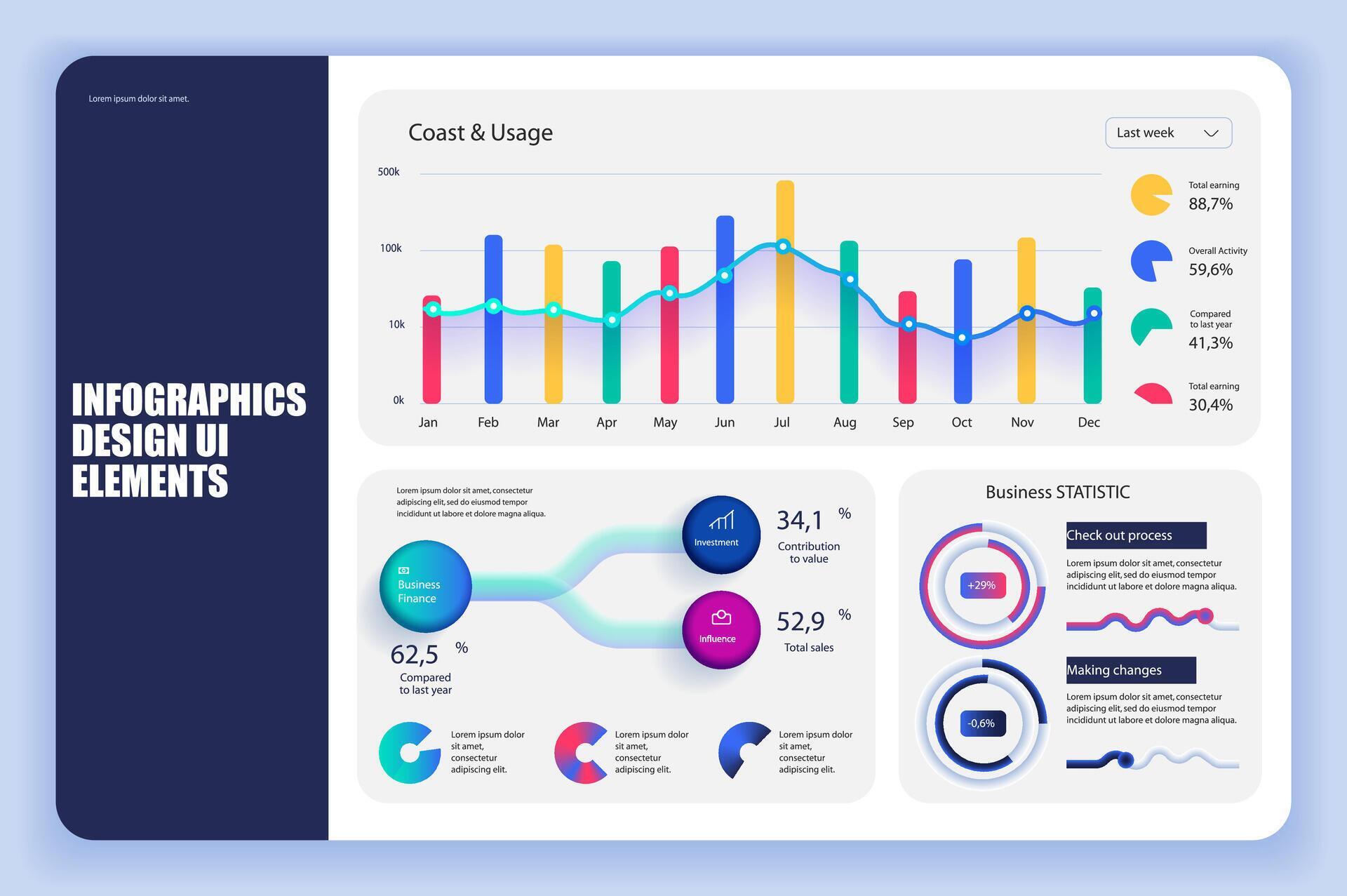 Bundle infographic elements data visualization design template. Can be ...