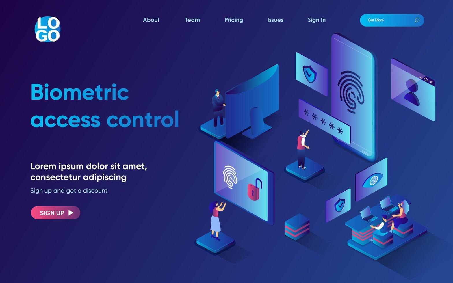 Biometric Access Control Concept 3d Isometric Web Landing Page People