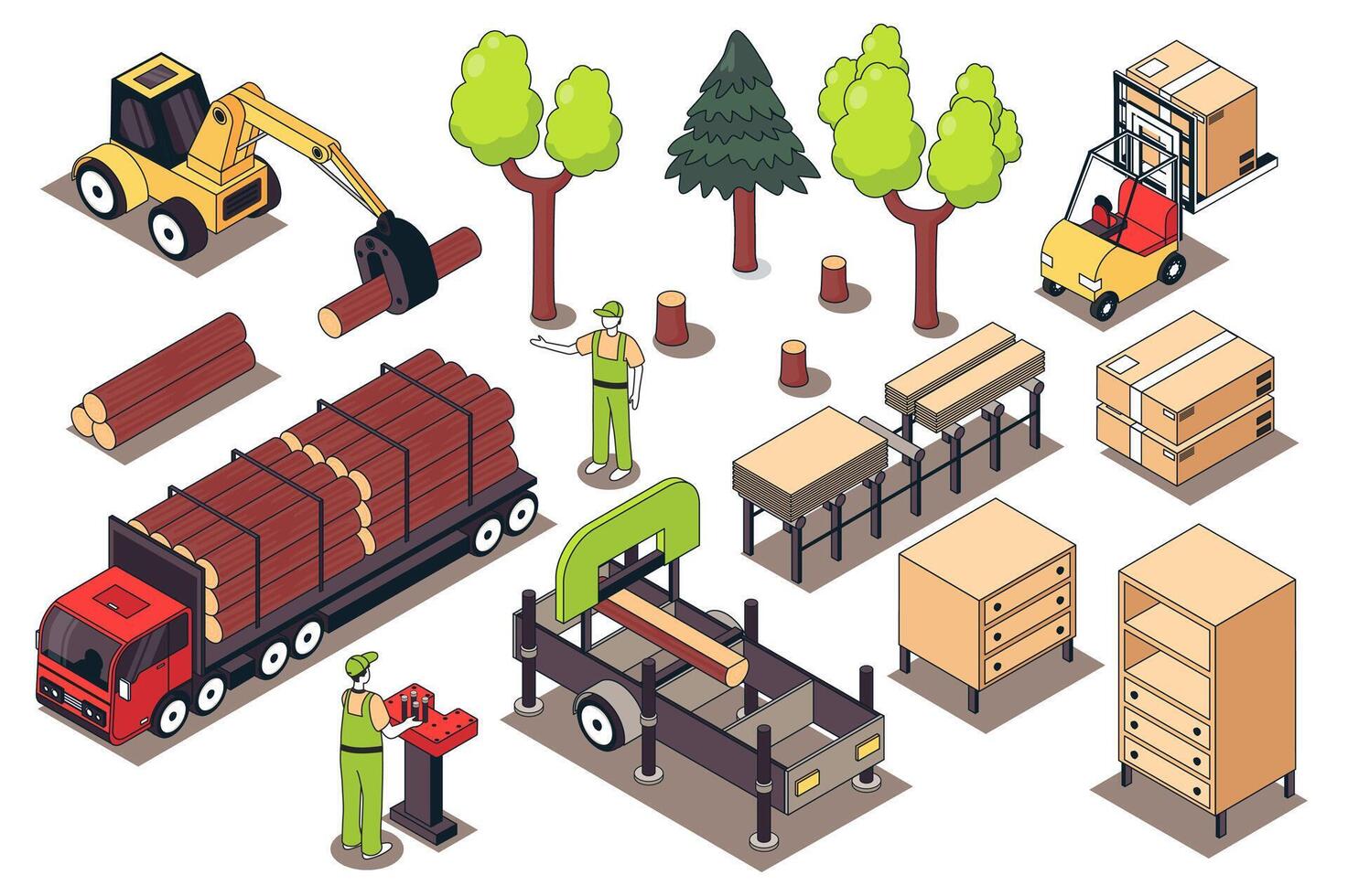 Furniture Manufacture 3d Isometric Mega Set Collection Flat Isometry